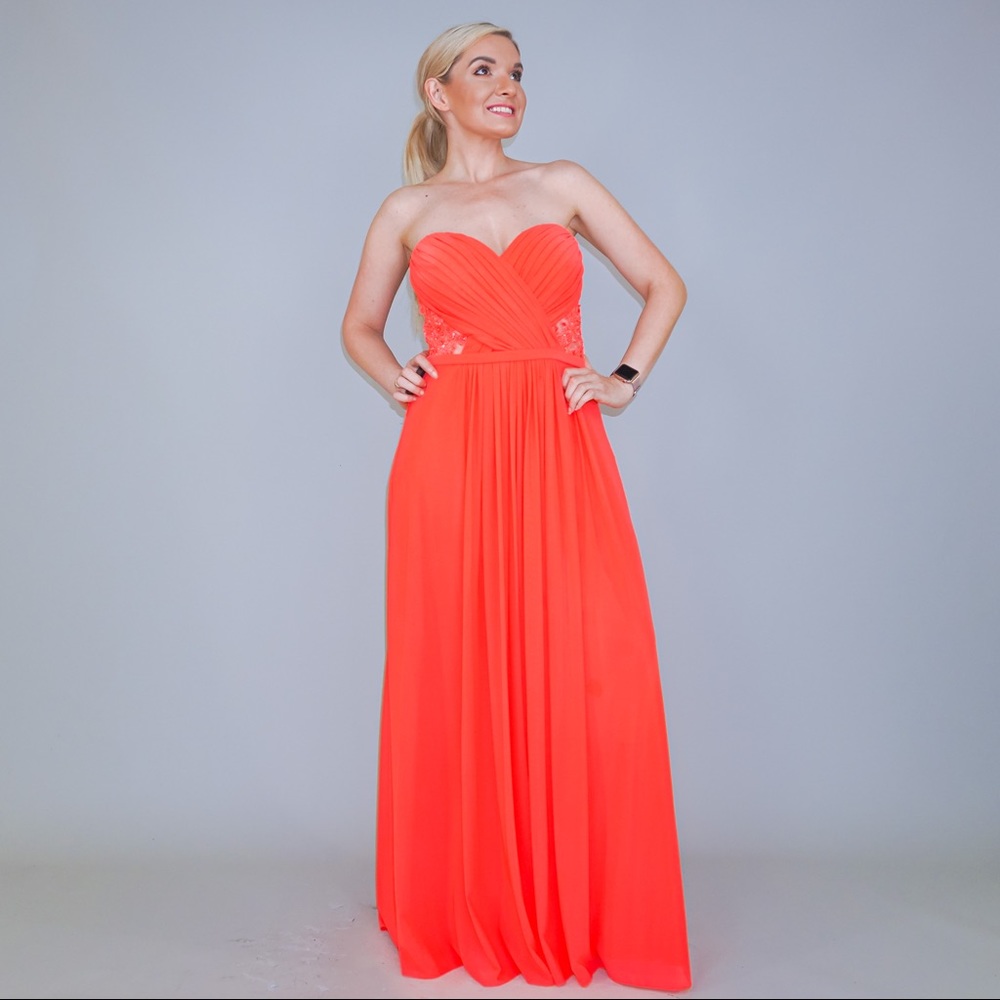 La Femme Coral Pink Evening Gown Prom Dress - Gem